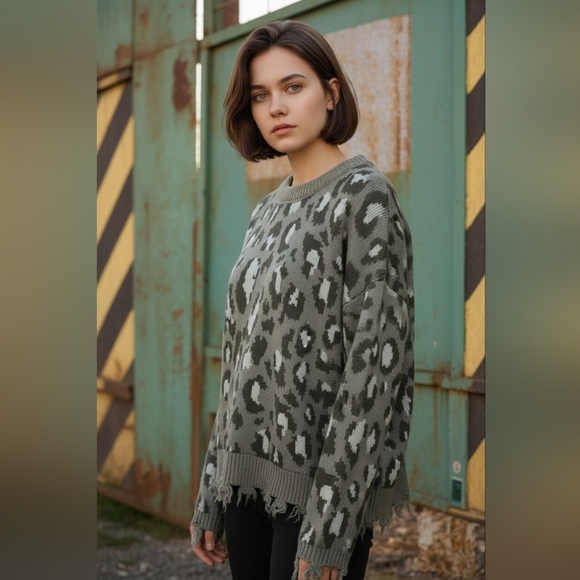 True Craft | Sweaters | True Craft Olive Leopard Print Sweater | Poshmark